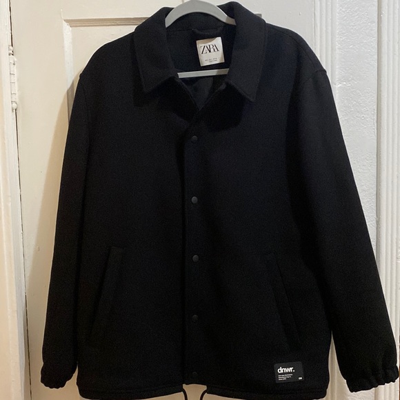 Zara | Jackets & Coats | Zara Man Black Faux Wool Coach Jacket L Long ...